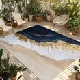 Abstract Sea Outdoor Rug, Wave Texture Blue Gold White Ombre Modern Art ...