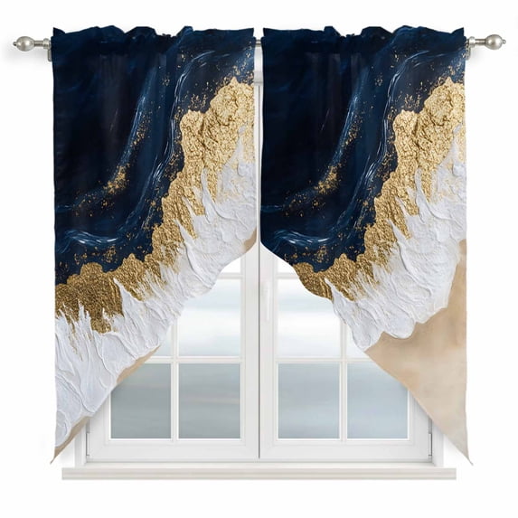 Abstract Sea Swag Curtain Valance for Window 2 Panels Wave Texture Blue ...