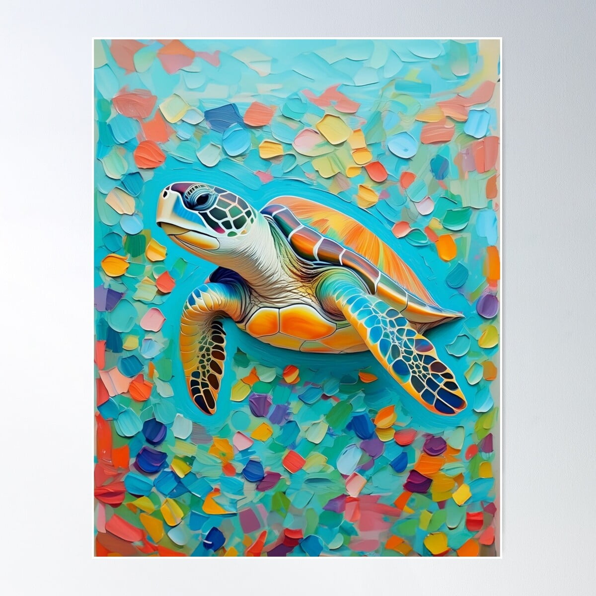 Abstract Sea Turtle Bright Colors Poster Wall Art, Modern Wall Decor ...