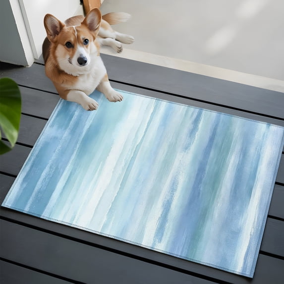 Abstract Sea Washable Entry Rug 2x3 Modern Minimalist Light Blue ...