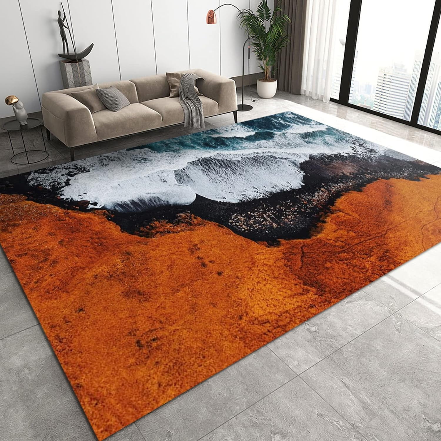 Abstract Sea Water Beach Area Rugs, Modern Anti-Slip Hand Drawn ...