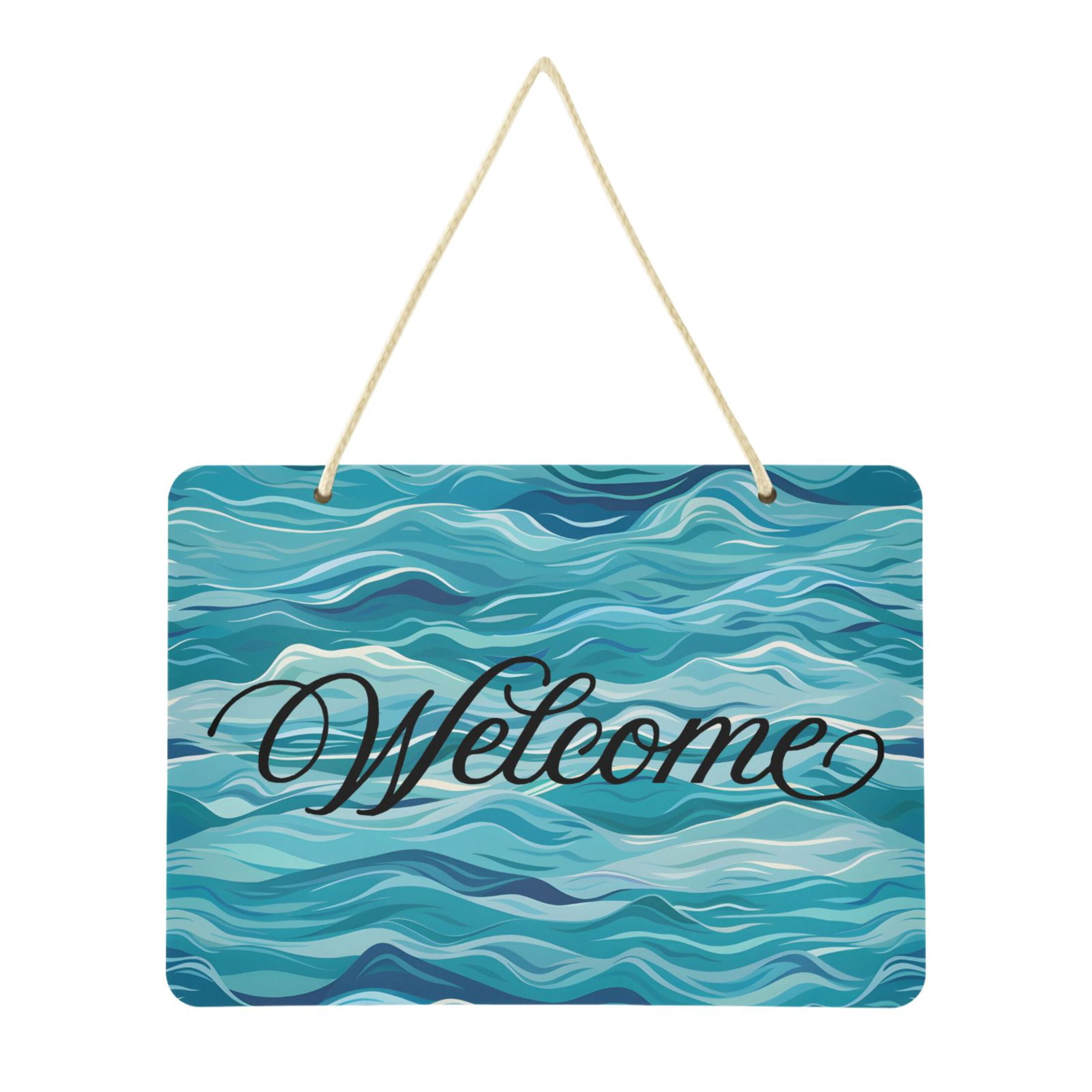 Abstract Sea Wave Welcome Sign Front Door PVC 14x10 inch Hanger Hello ...