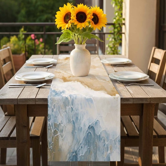 Abstract Sea Waves Beach Art Table Runner 90 Inch Long Ocean Spray ...
