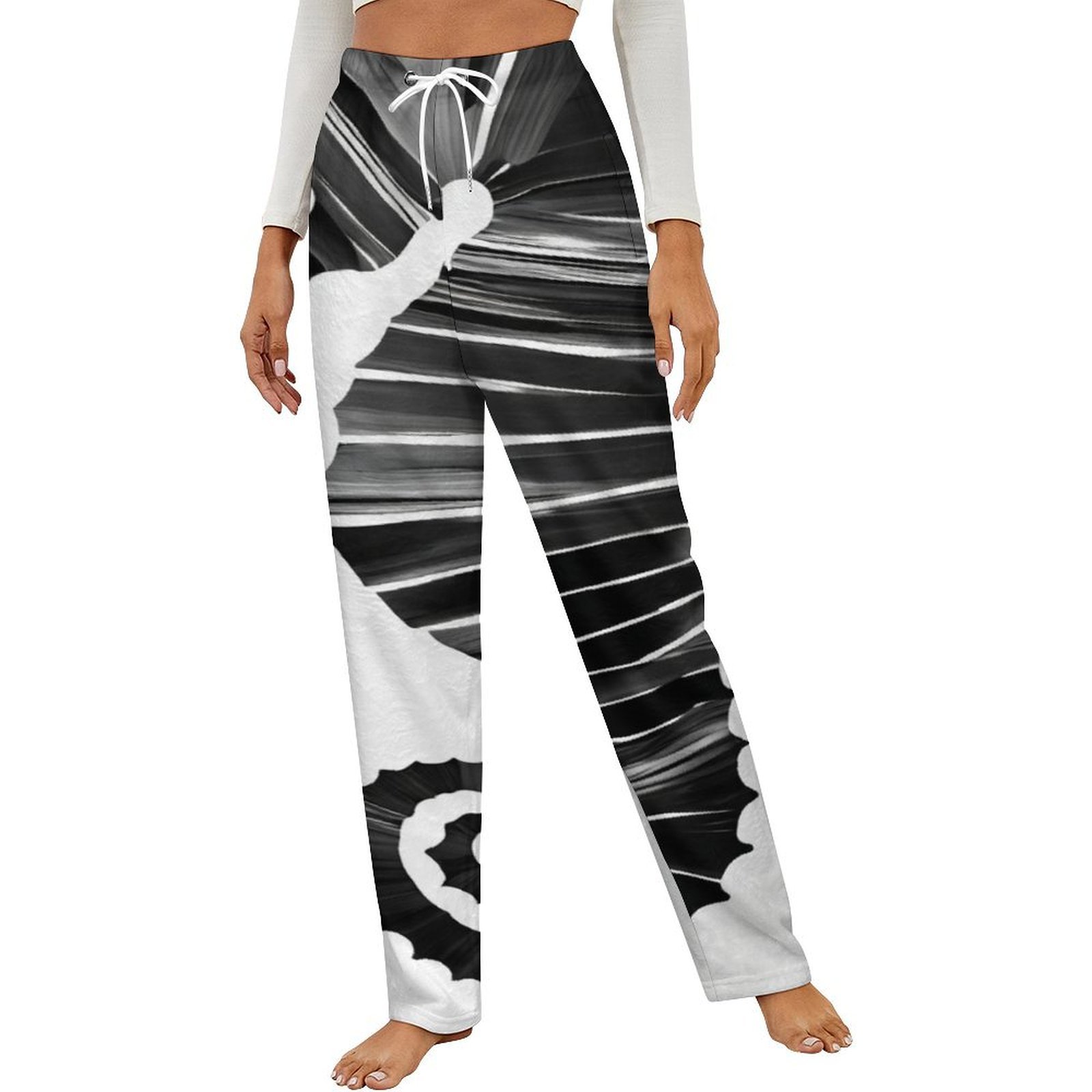 Abstract Seahorse Art Print Winter Female Pants Flannel High Waist ...