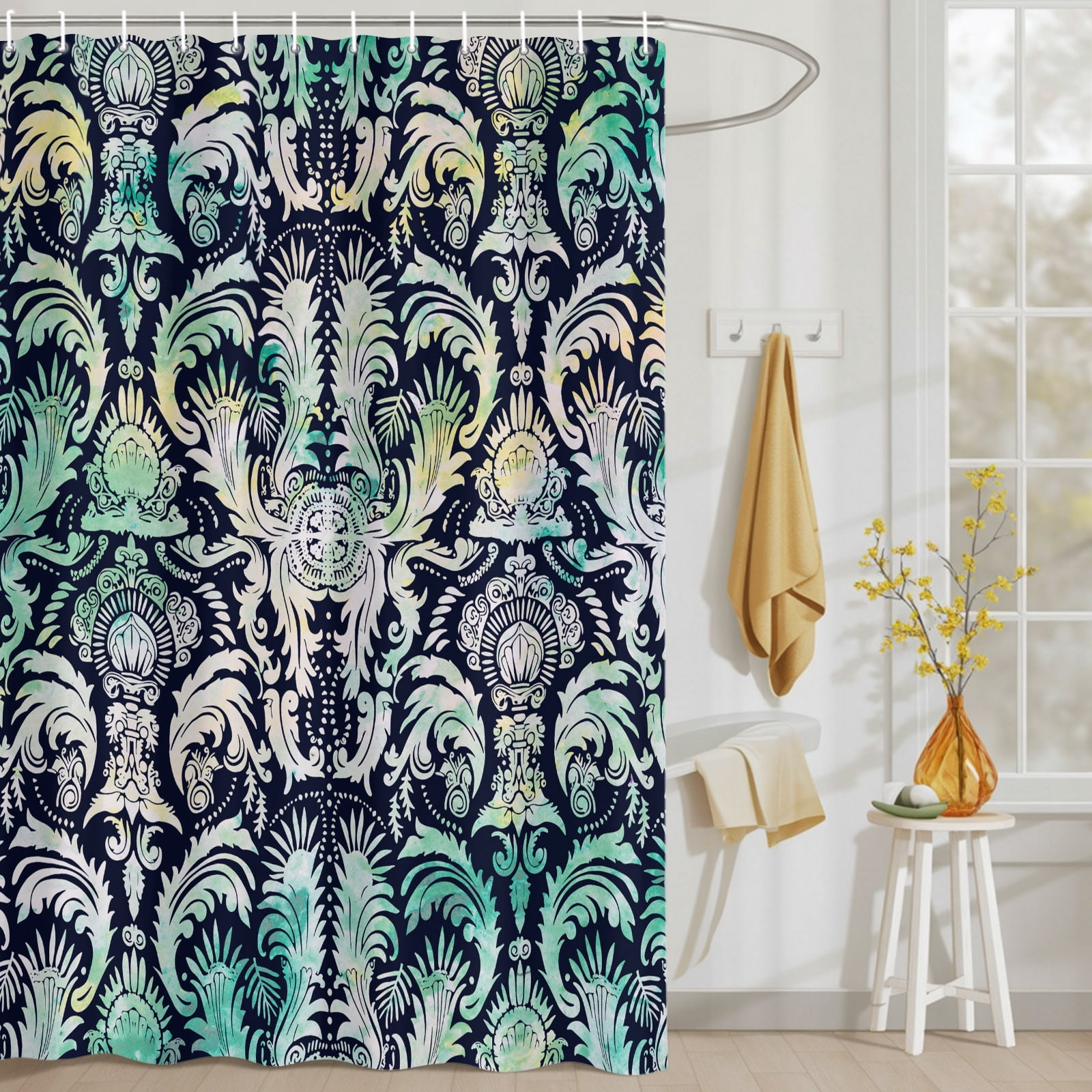 Abstract Seamless Leaves Texture Shower Curtain Set, Waterproof Shower ...