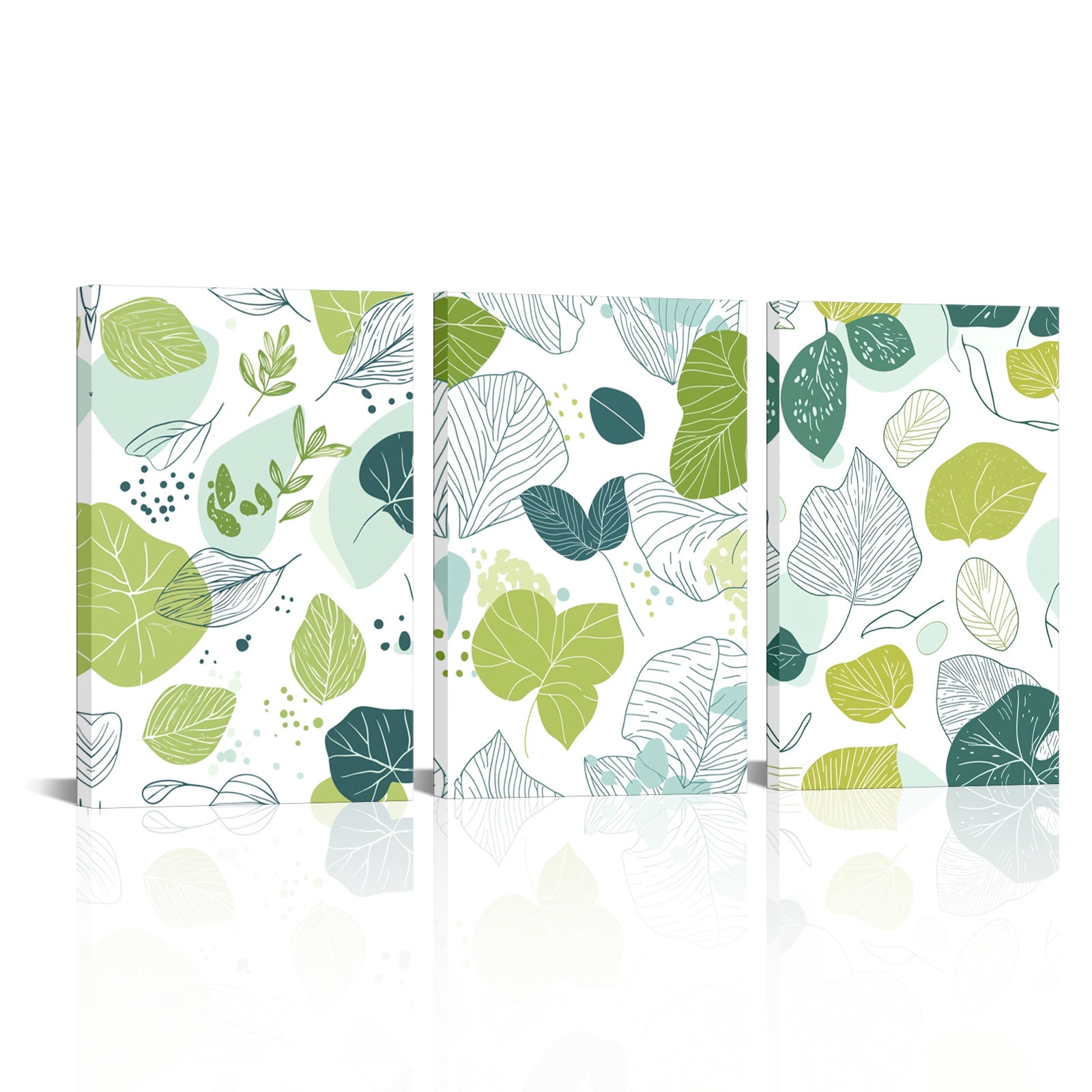Abstract Seamless Pattern With Leaves Hand-drawn Triptych Canvas Wall ...