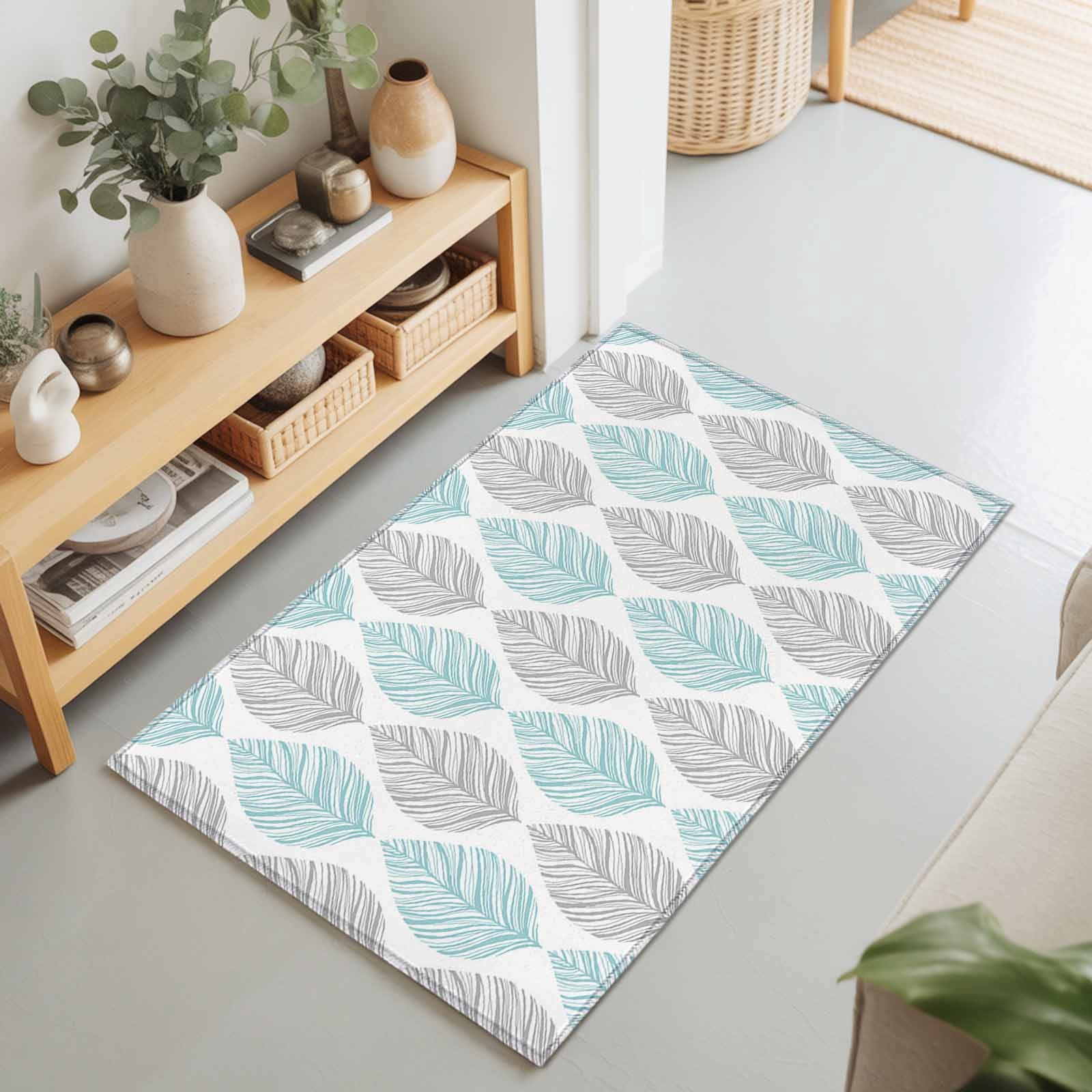 Abstract Seamless Plants Leaves Rectangle Area Rug 2x3ft,Living Room ...