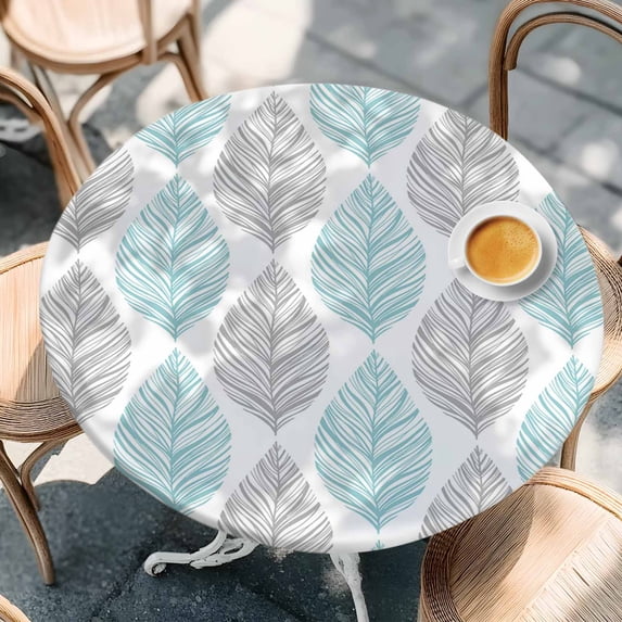Abstract Seamless Plants Leaves Round Fitted Tablecloth with Elastic ...