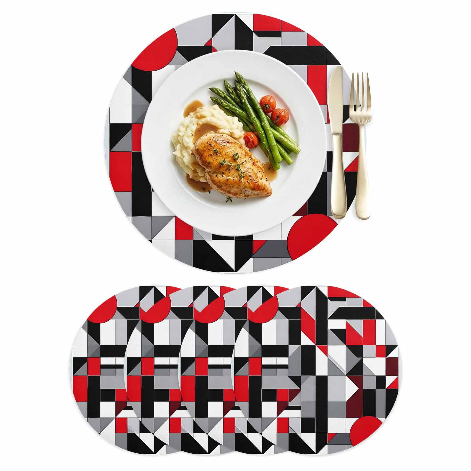 Abstract Seamless Stitching Leather Placemats Set of 4, 12 Inch, Red ...