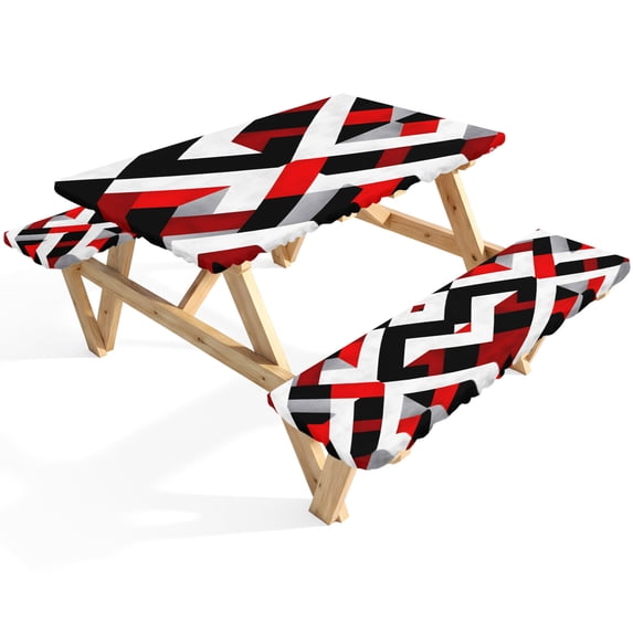 Abstract Seamless Stitching Picnic Table Cover with Bench Covers Black ...