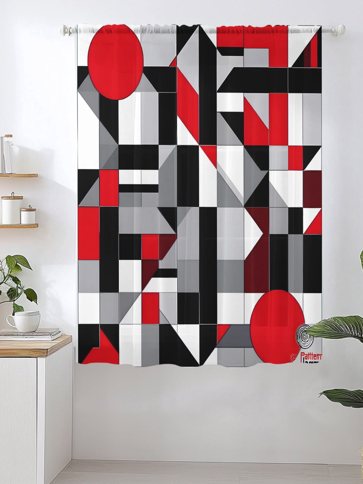 Abstract Seamless Stitching Sheer Curtains 72 Inch Long 1 Panel Red ...