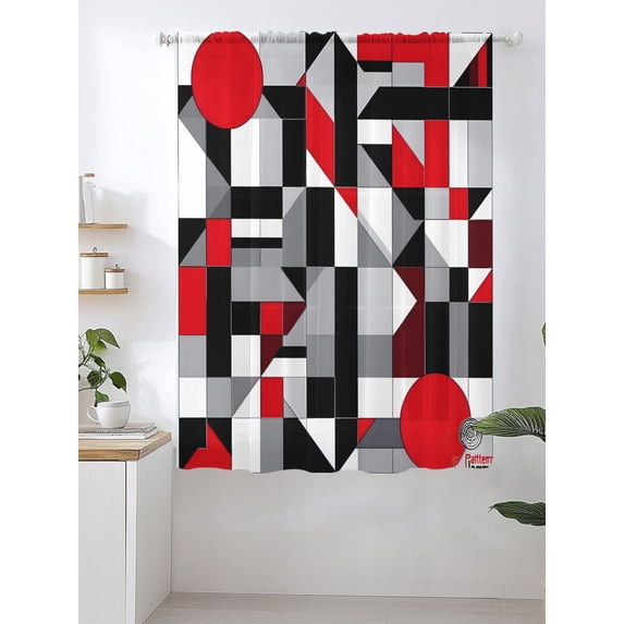 Abstract Seamless Stitching Sheer Curtains 72 Inch Long 1 Panel Red ...