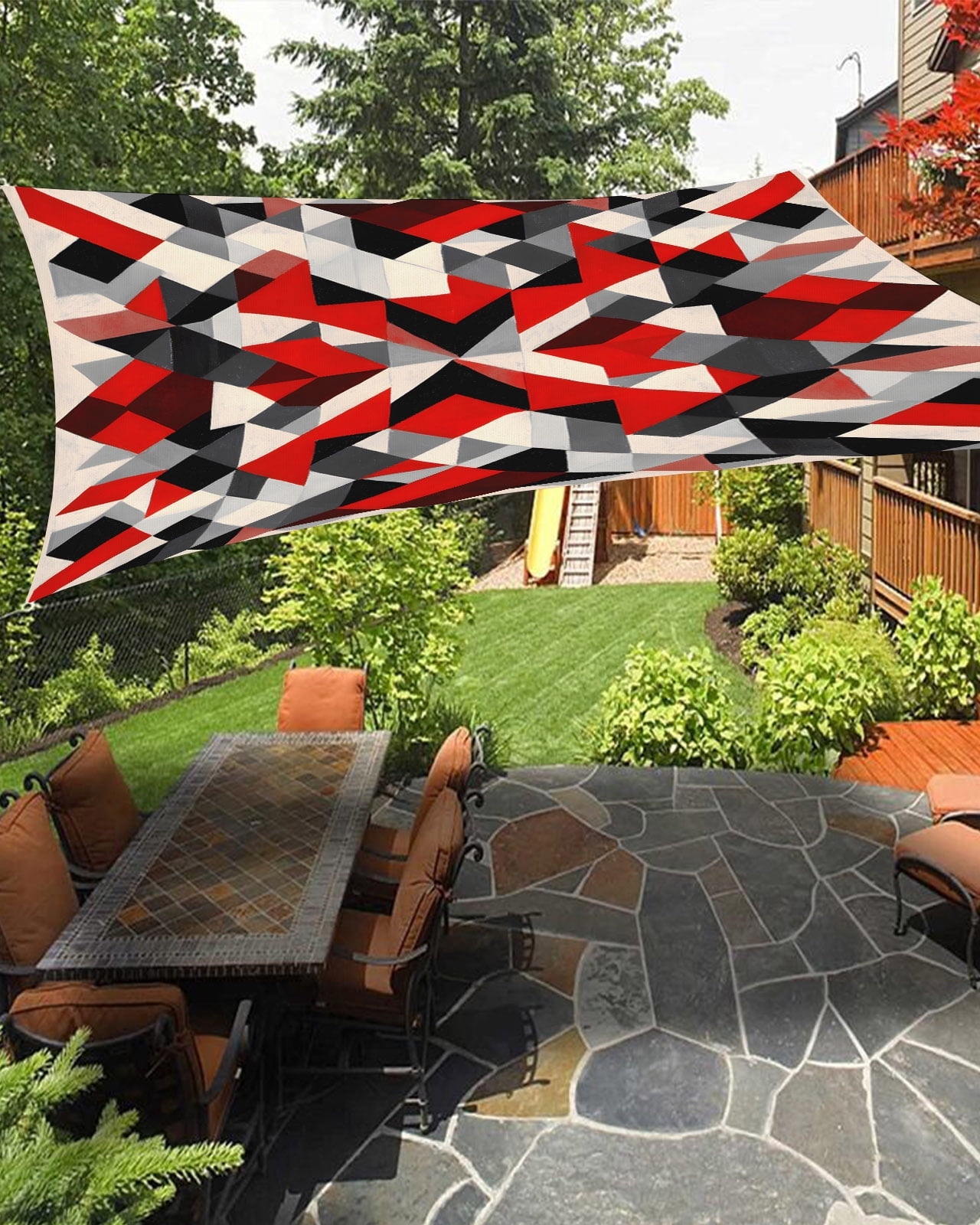 Abstract Seamless Stitching Sun Shade Sail 12'X16' Red Black Crystal ...