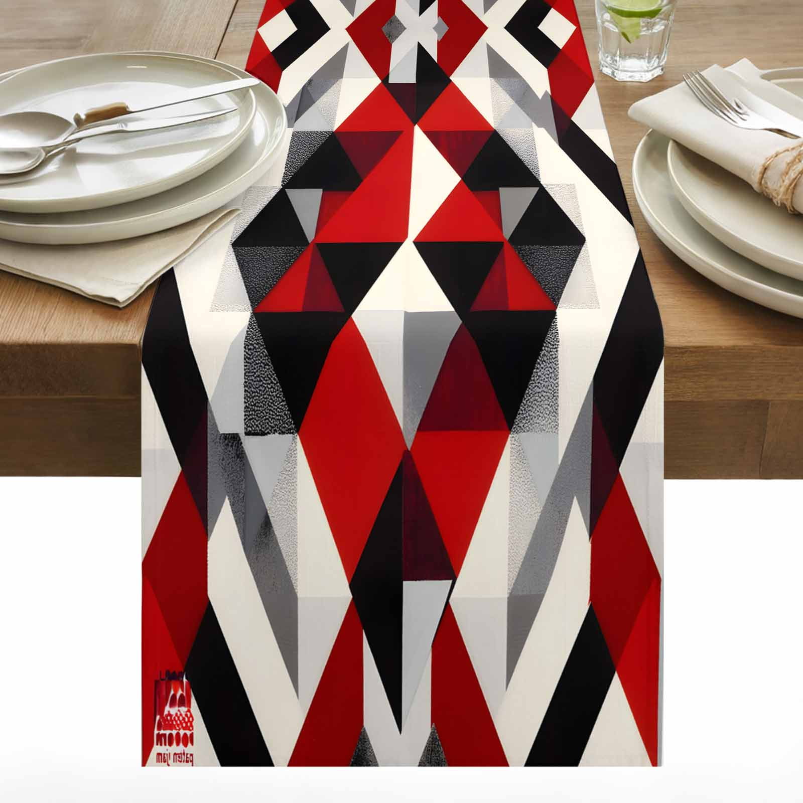 Abstract Seamless Stitching Table Runner 13x108 inch Red Black Old ...