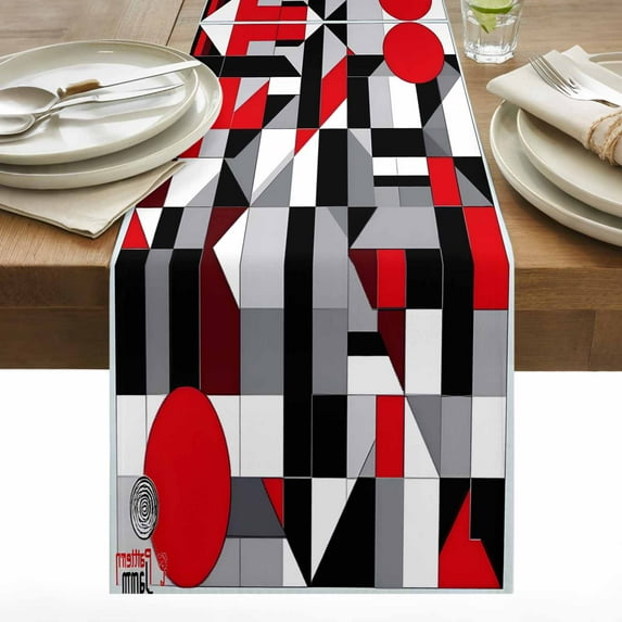 Abstract Seamless Stitching Table Runner 13x48 inch Red Black Striped ...