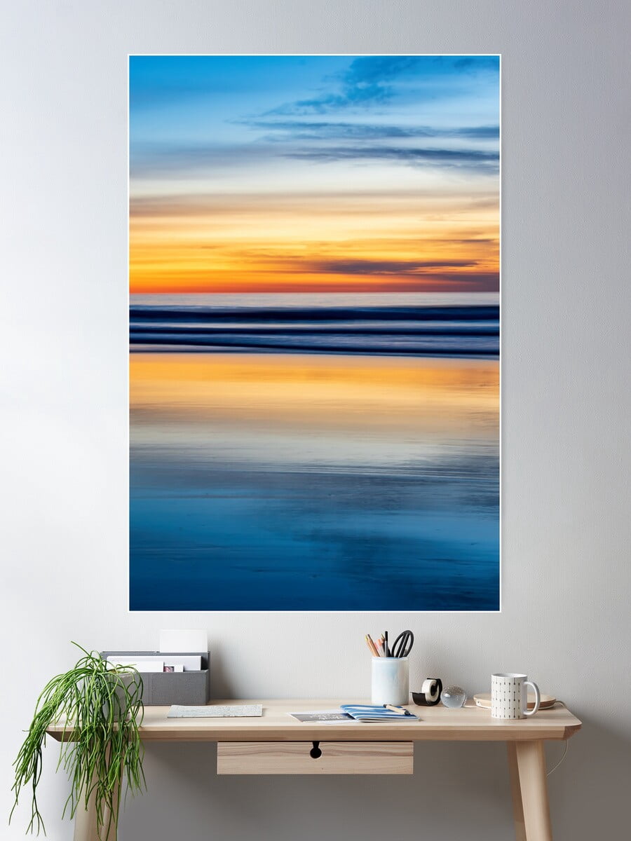 Abstract Seascape Beach Sunset No2 Poster Wall Art, Modern Wall Decor ...