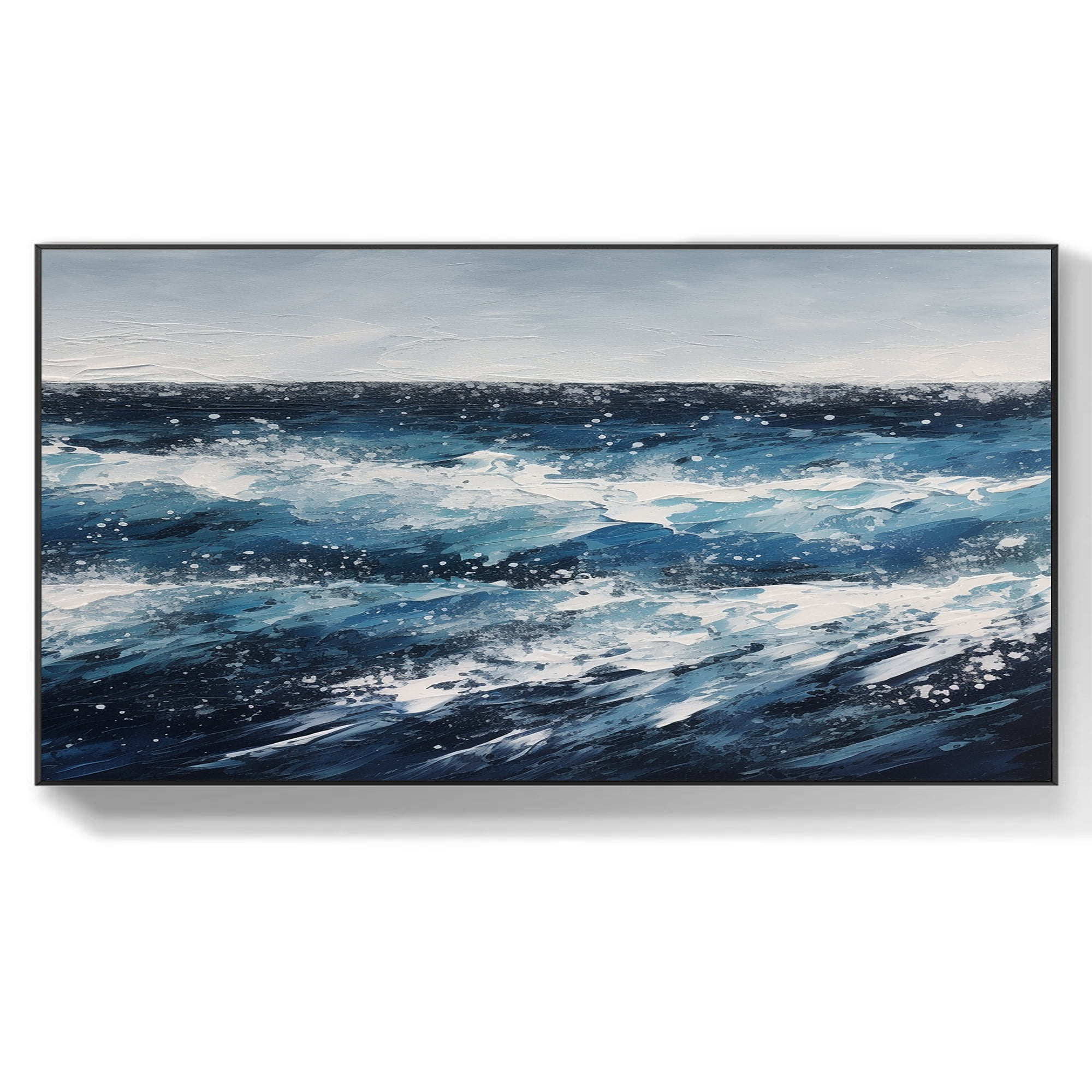 Abstract Seascape Oil Painting White Wave Textured Canvas Art Dark Blue ...