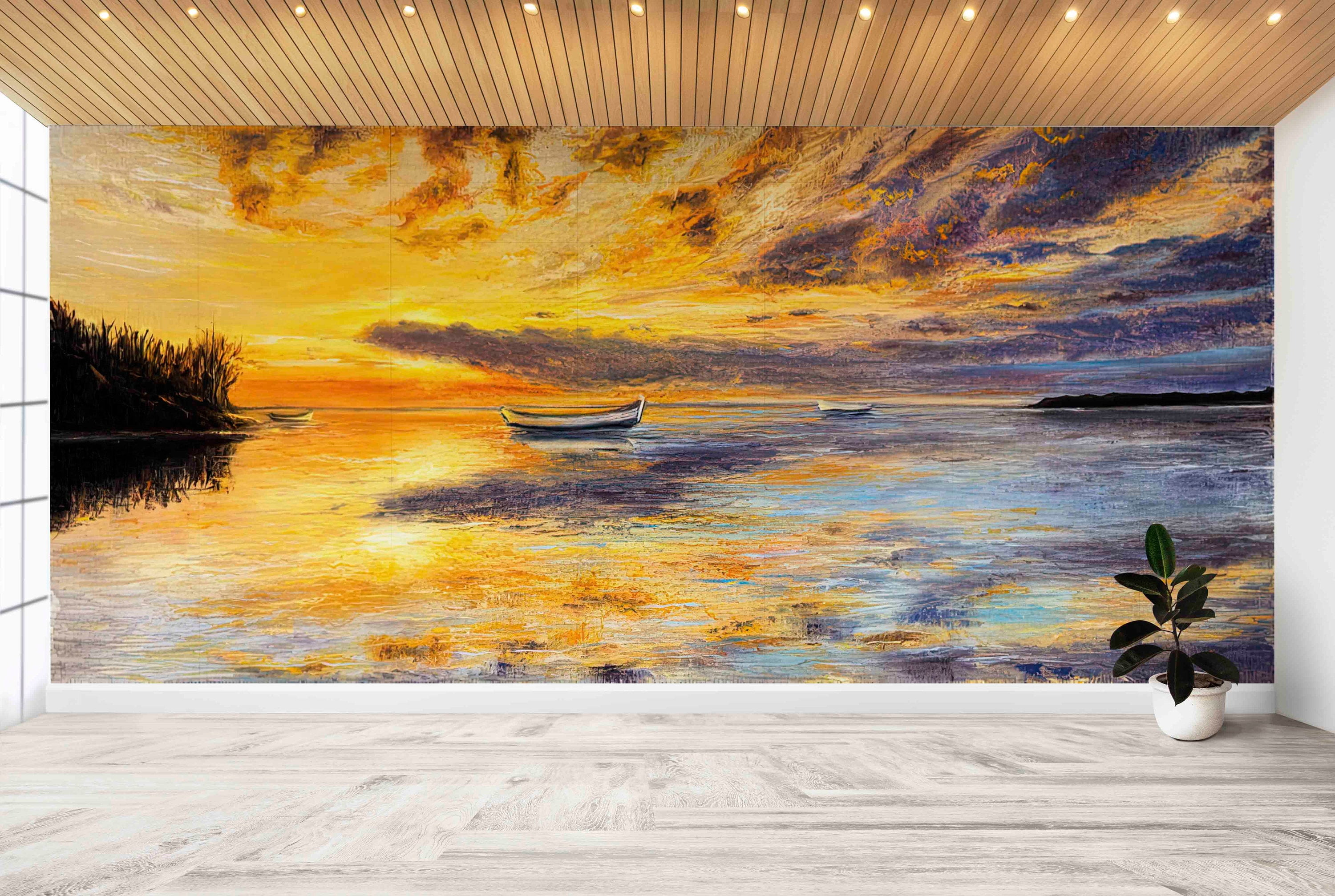 Abstract Seascape Painting, 3d Wallpaper, Paper Wall Art Landscape Wall ...