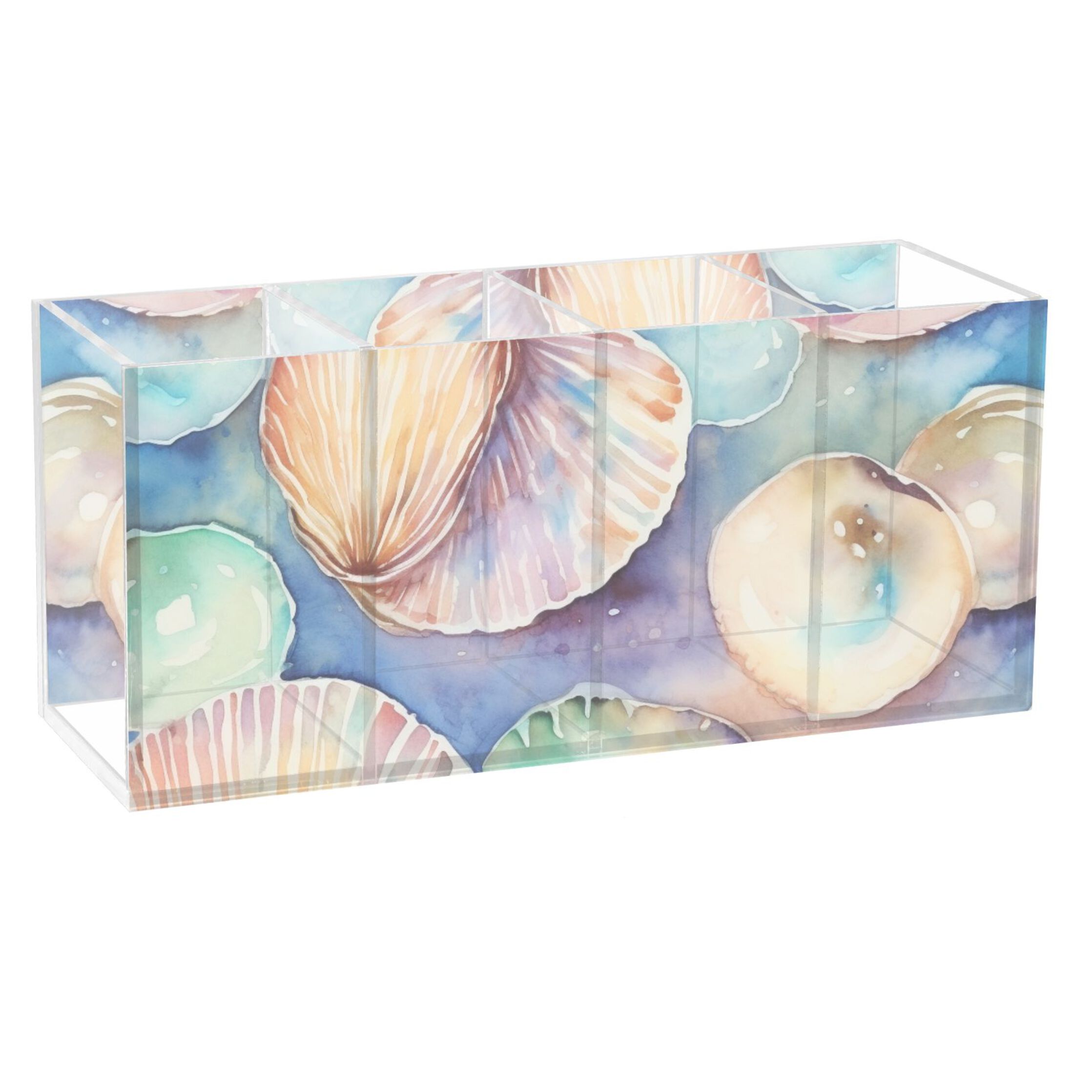 Abstract Seashells Acrylic Pen Holder Cup 4 Compartments Clear Pencil ...