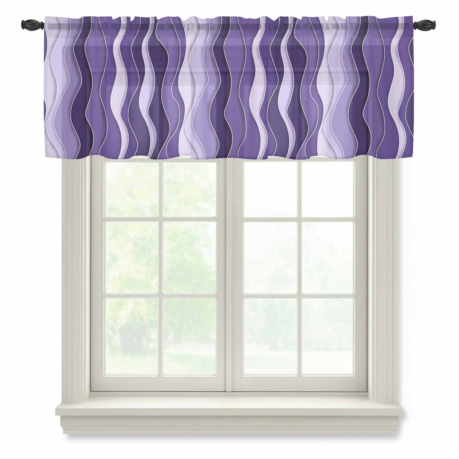 Abstract Semi Sheer Valance Curtains Purple Gradient Waves Beach Lines ...