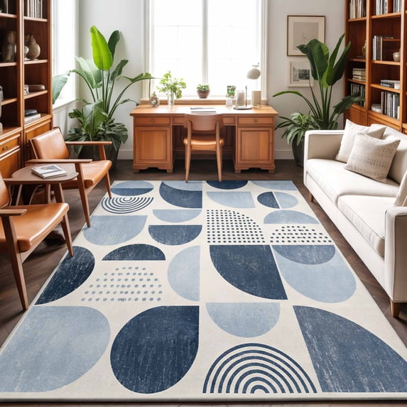 Abstract Semicircles 5'x8' Rug for Bedroom Under Queen Bed Placement ...