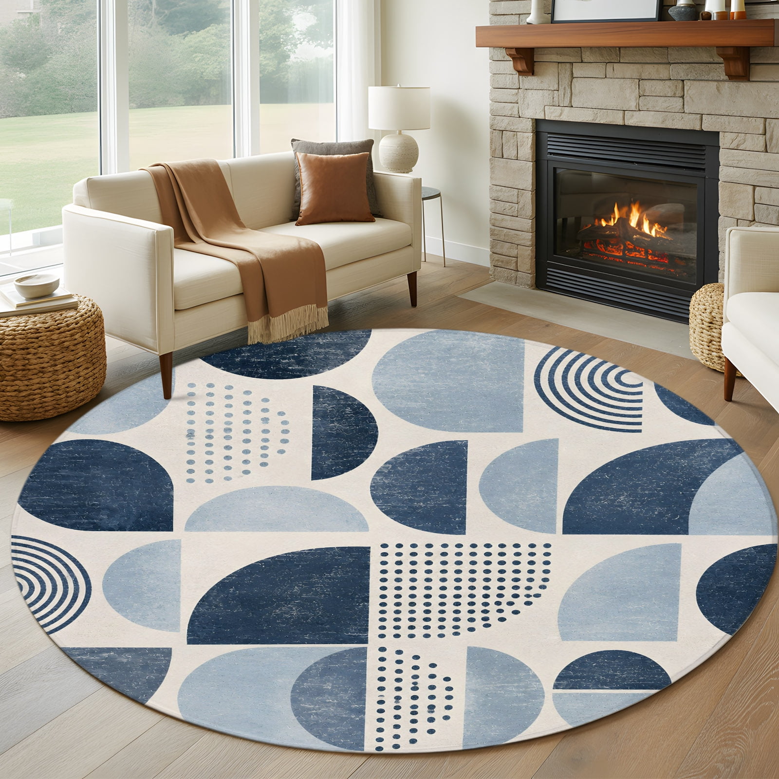 Abstract Semicircles 6FT Round Area Rugs for Living Room Boho Art ...