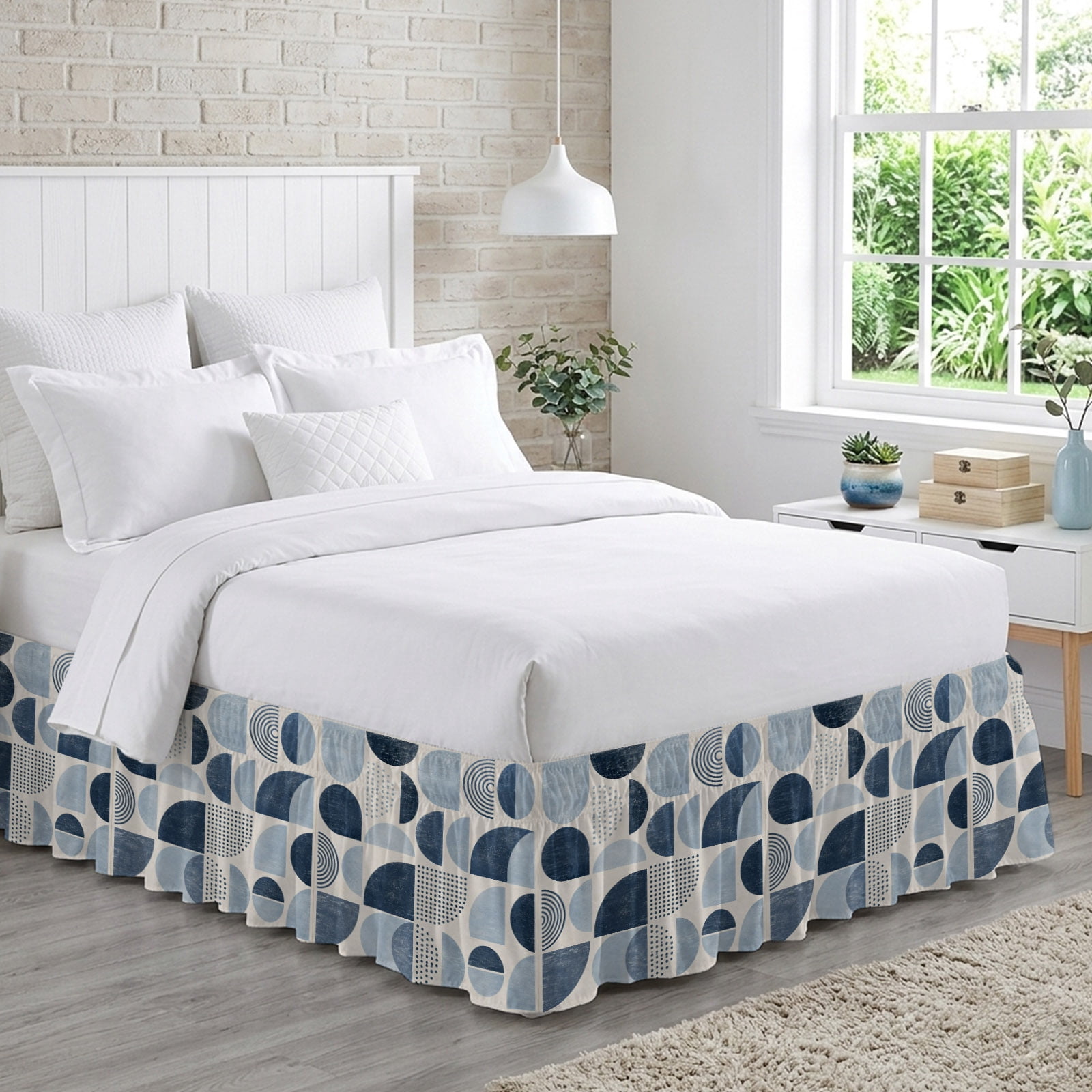 Abstract Semicircles Bed Skirt King Size 18 Inch Drop, Boho Art Modern ...