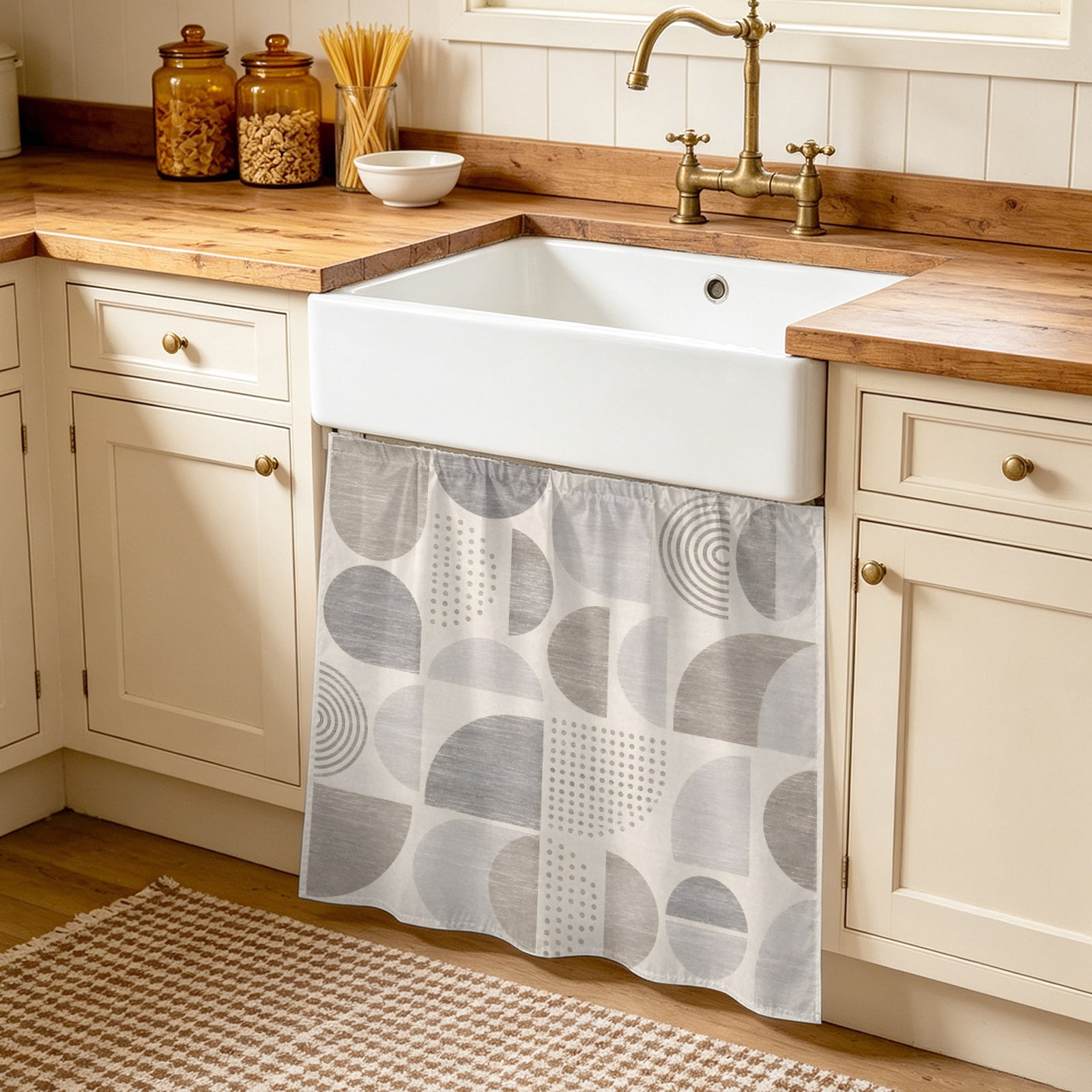 Abstract Semicircles Cabinet Curtain, Boho Art Modern Taupe Sand ...