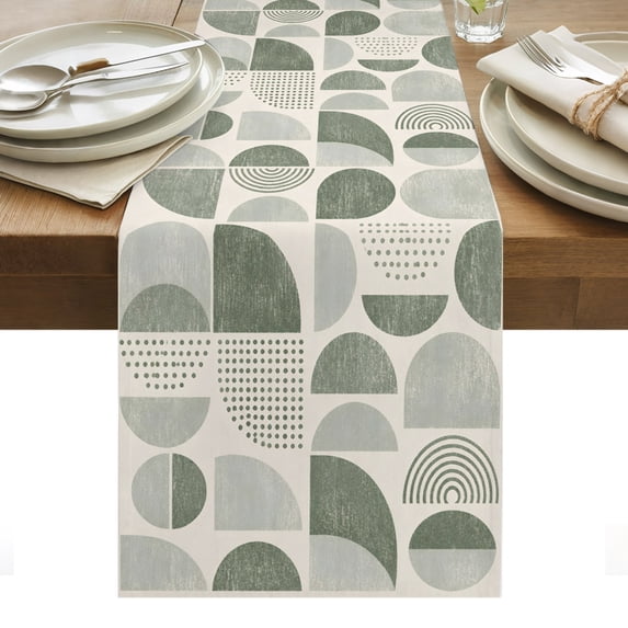 Abstract Semicircles Cotton Linen Table Runner Boho Art Modern Sage ...