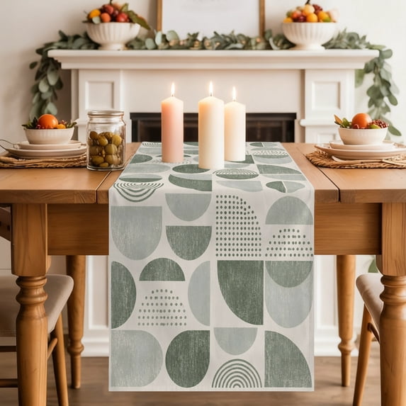 Abstract Semicircles Dining Table Runner, Boho Art Modern Sage Green ...