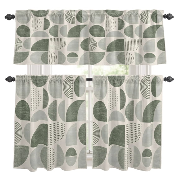 Abstract Semicircles Kitchen Curtains Set for Windows, Boho Art Modern ...