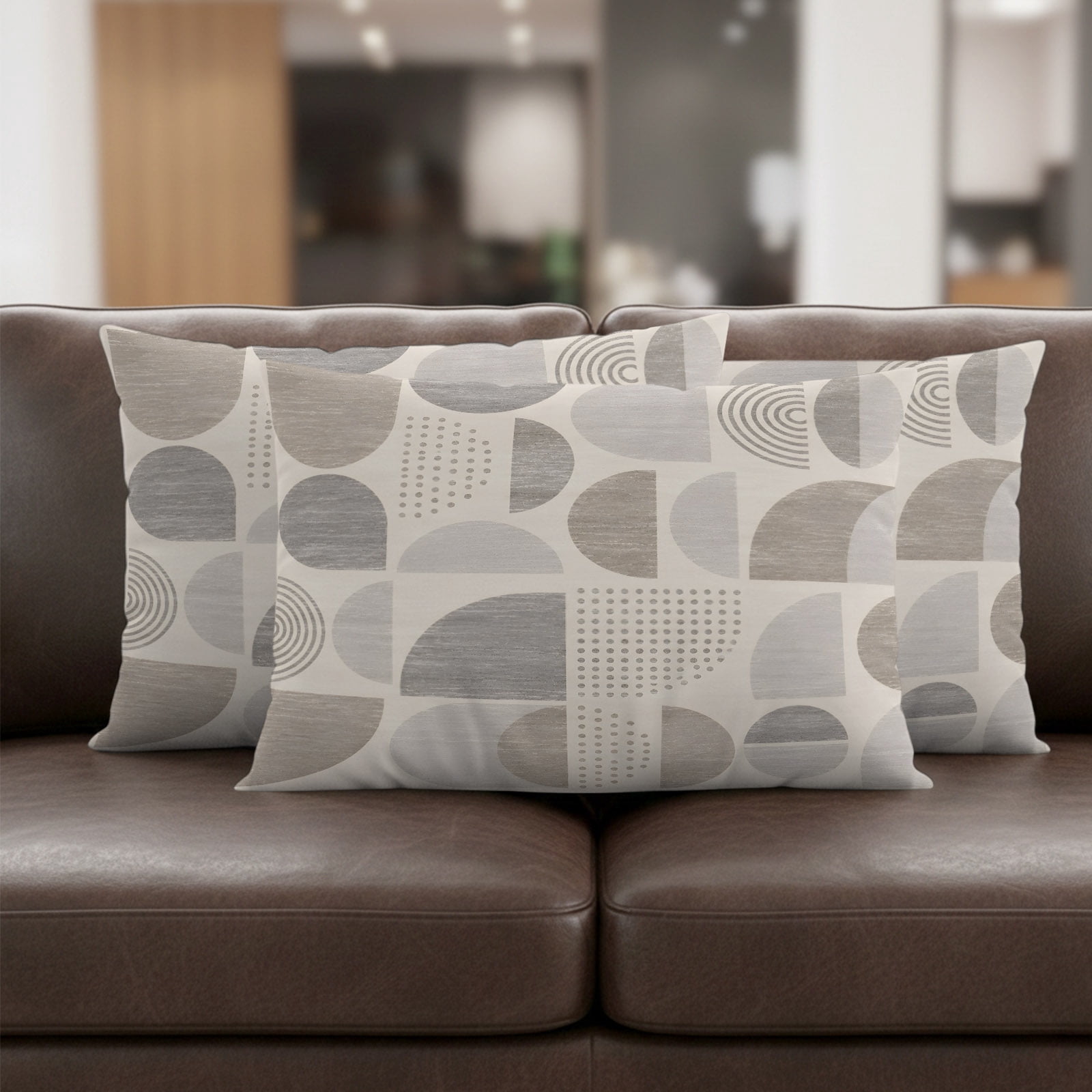 Abstract Semicircles Pillow Covers Set of 4, Boho Art Modern Taupe Sand ...