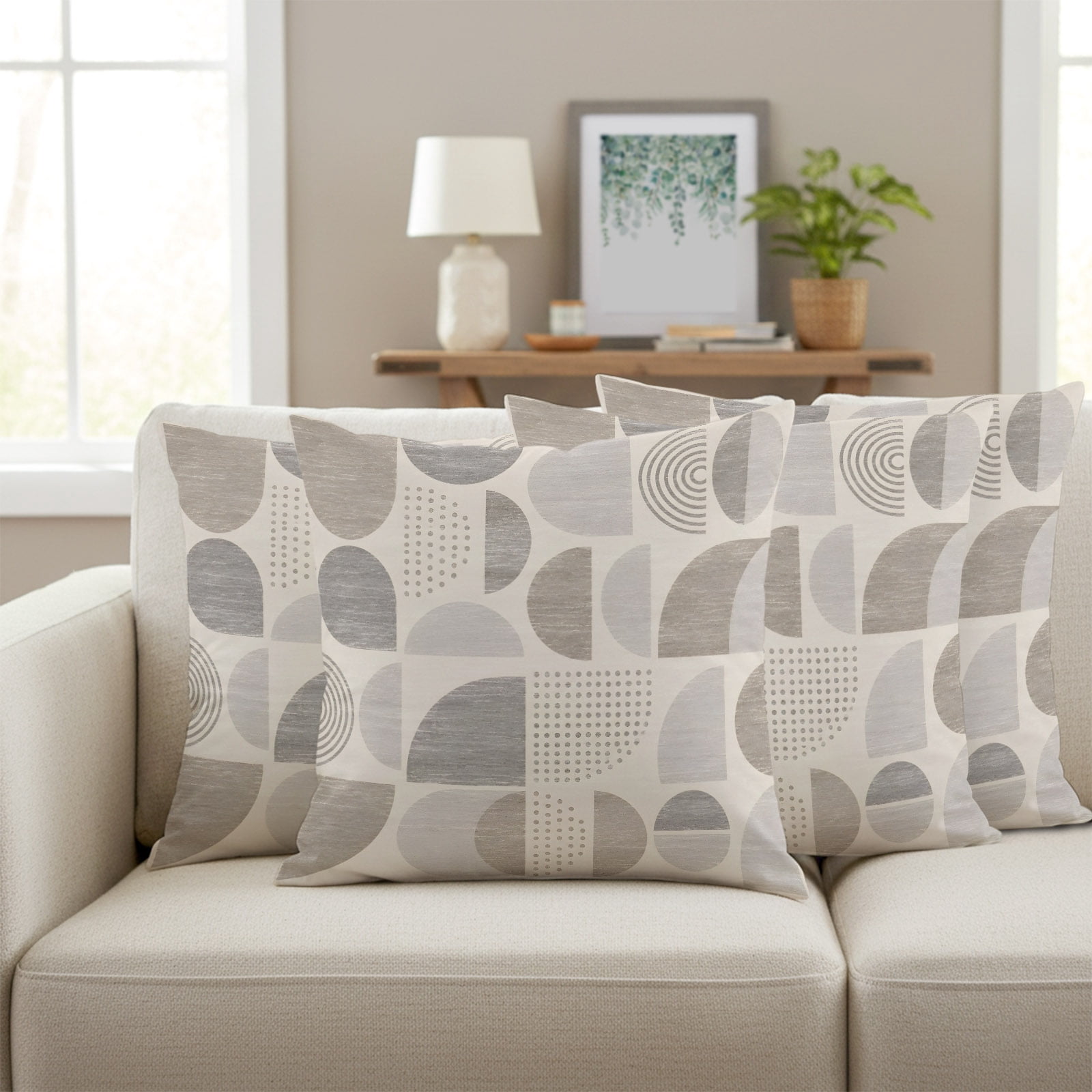Abstract Semicircles Pillow Covers Set of 4, Boho Art Modern Taupe Sand ...