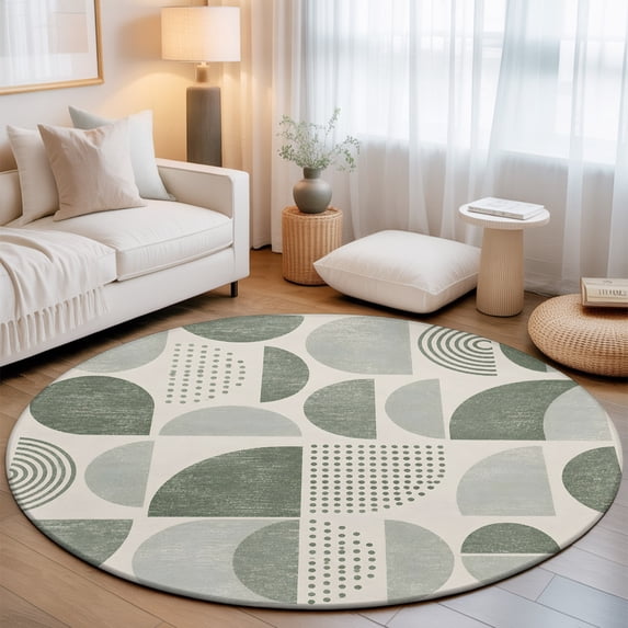 Abstract Semicircles Round Area Rugs 3 ft, Boho Art Modern Sage Green ...