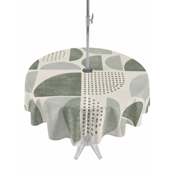 Abstract Semicircles Round Outdoor Tablecloth with Umbrella Hole Boho ...