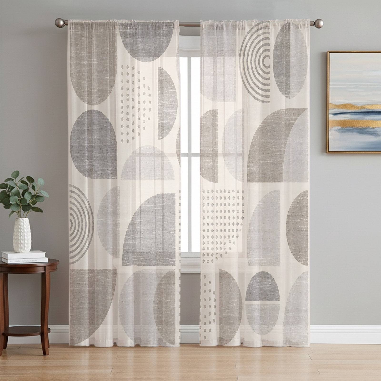 Abstract Semicircles Sheer Curtains for Living Room Bedroom, Boho Art ...