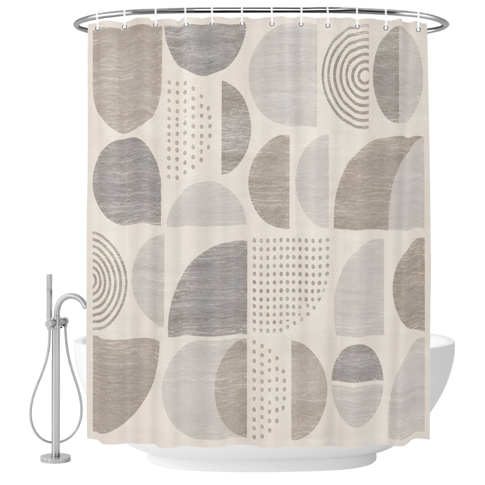 Abstract Semicircles Shower Curtain for Bathroom, Boho Art Modern Taupe ...