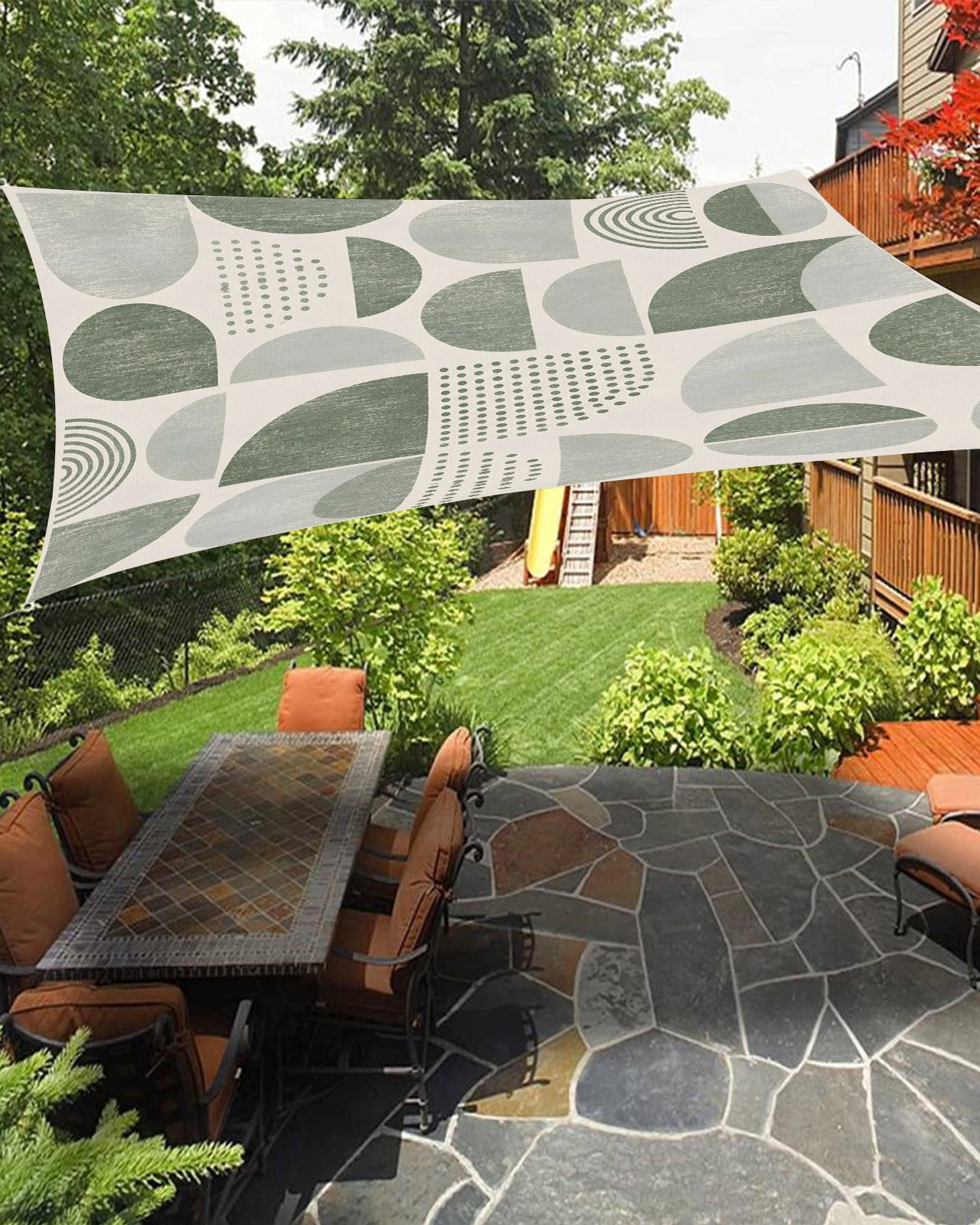 Abstract Semicircles Sun Shade Sail 12'X16' Boho Art Modern Sage Green ...
