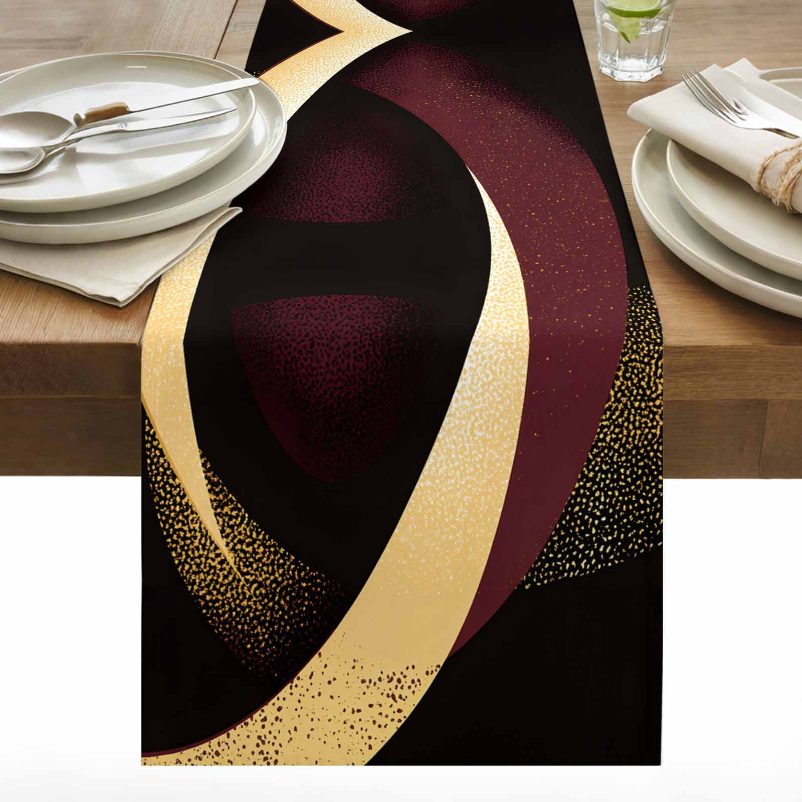 Abstract Shape Table Runner 13x36 inch Yellow Red Graffiti Vintage Art ...