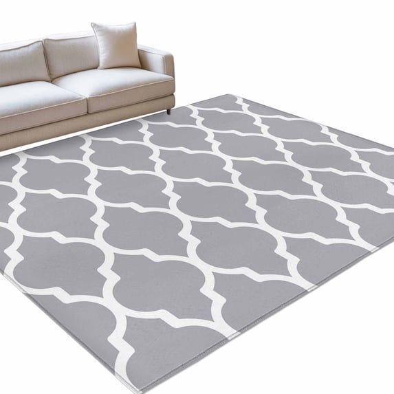 Abstract Shapes Area Rugs 3x5ft Simple Abstract White Lines Shape Grey ...