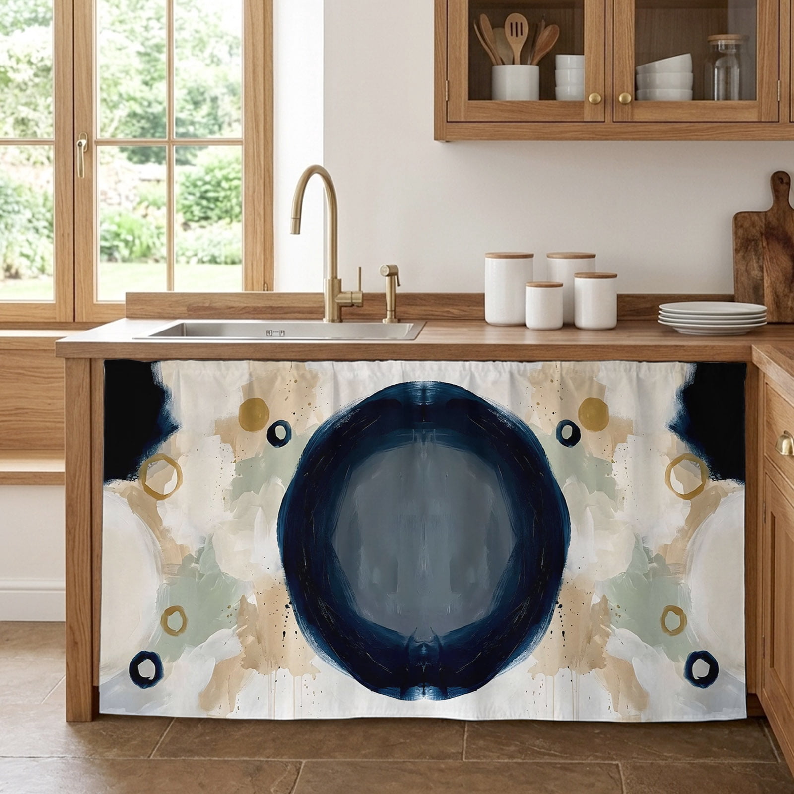 Abstract Shapes Cabinet Curtains for Kitchen 28"Wx51"L, Minimalist Navy ...