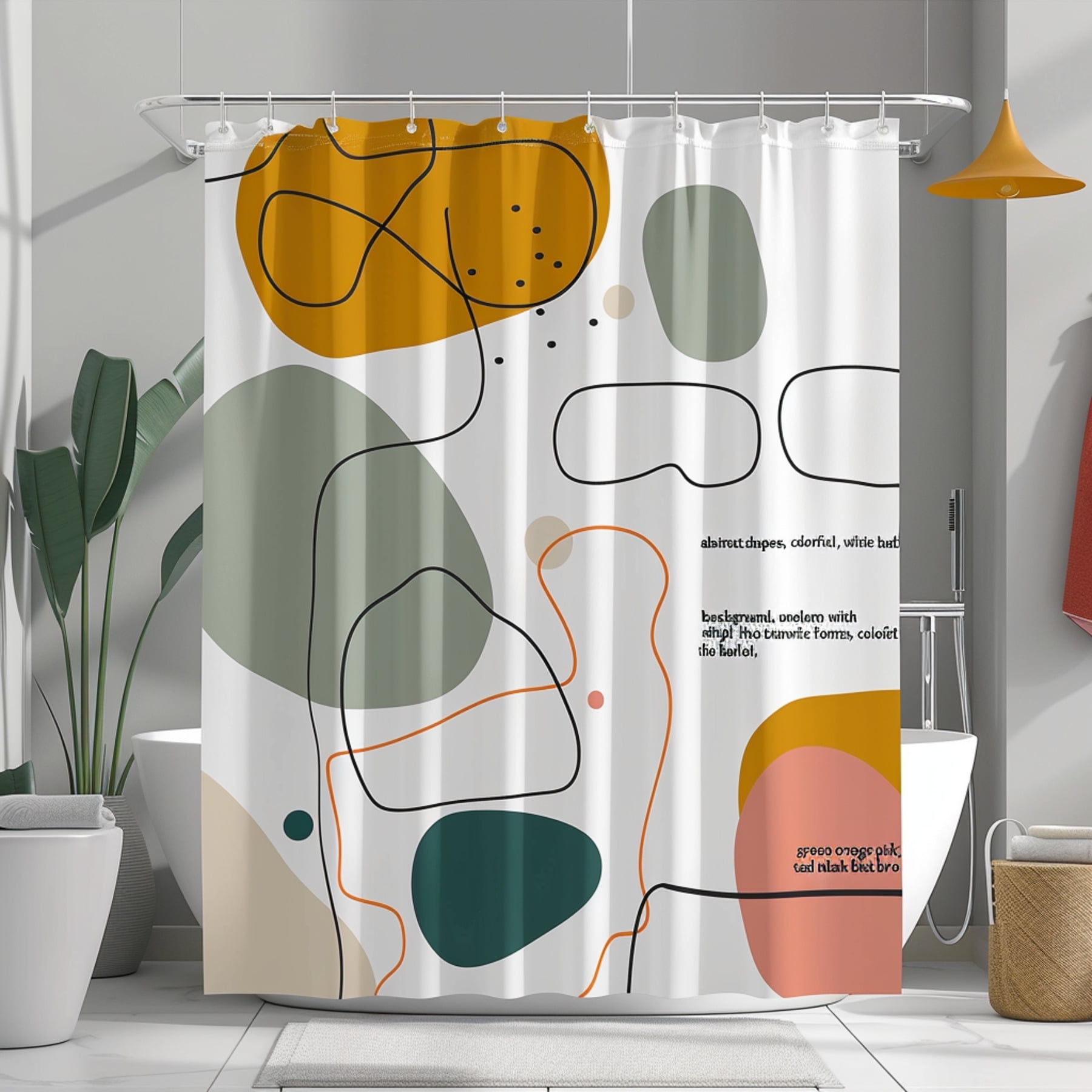 Abstract Shapes Colorful Shower Curtain Modern Bathroom Decor with ...