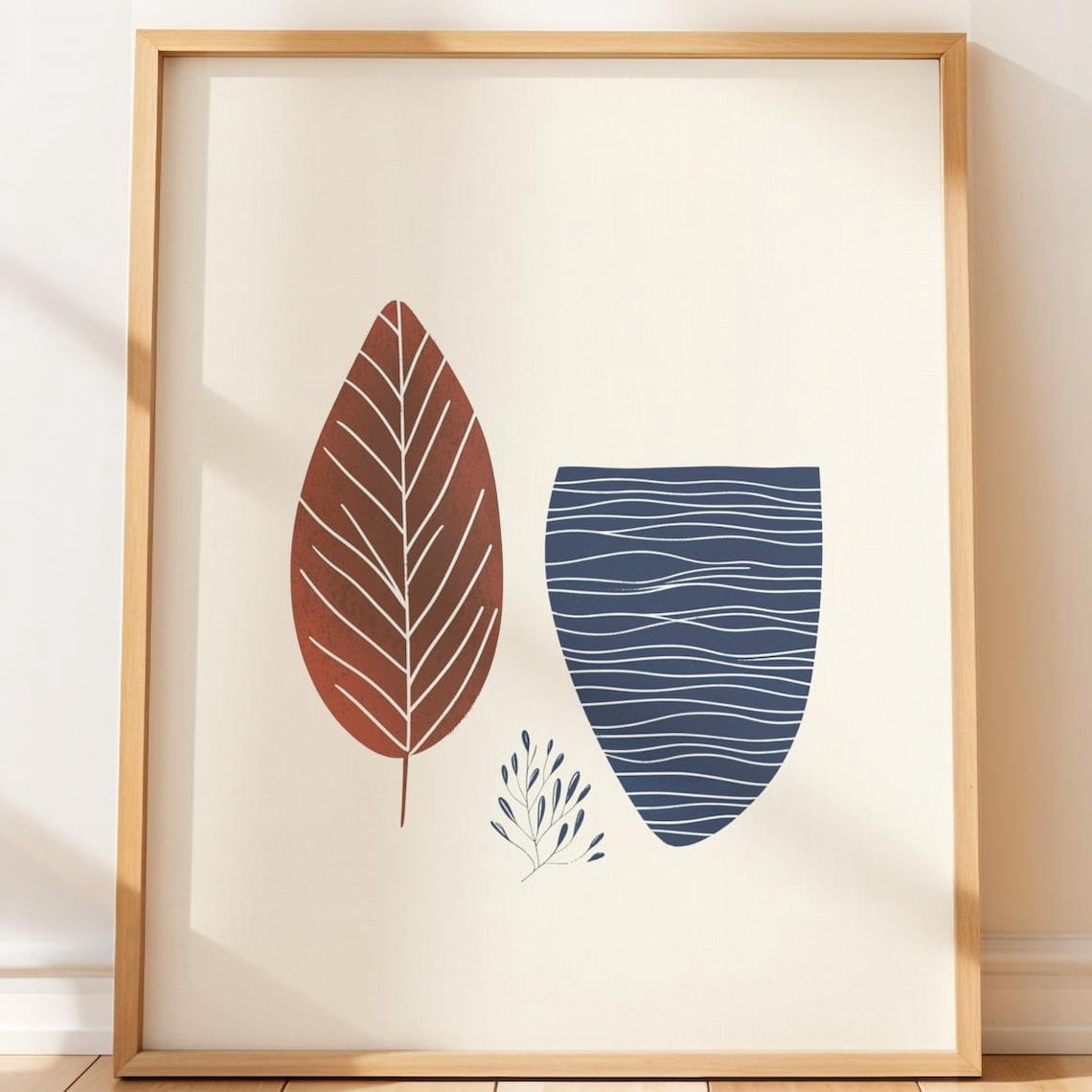Abstract Shapes Line Art Modern Home Botanical Leaf Unframed Paper ...