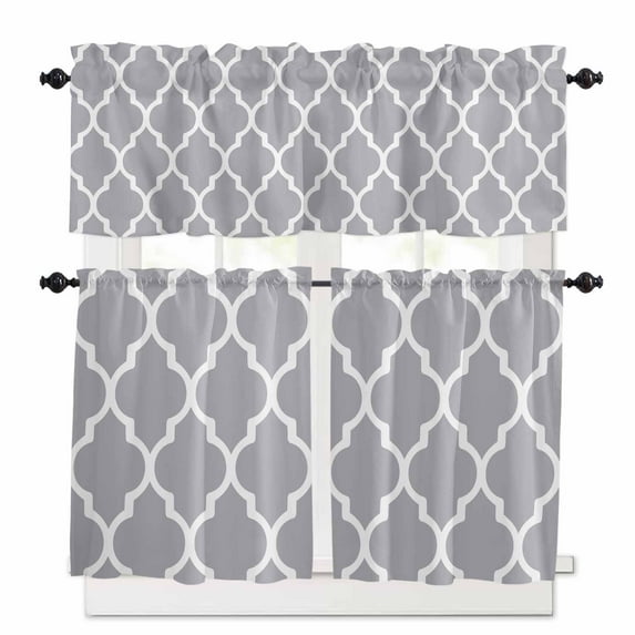 Abstract Shapes Window Curtains Valance Set of 3 Simple Abstract White ...
