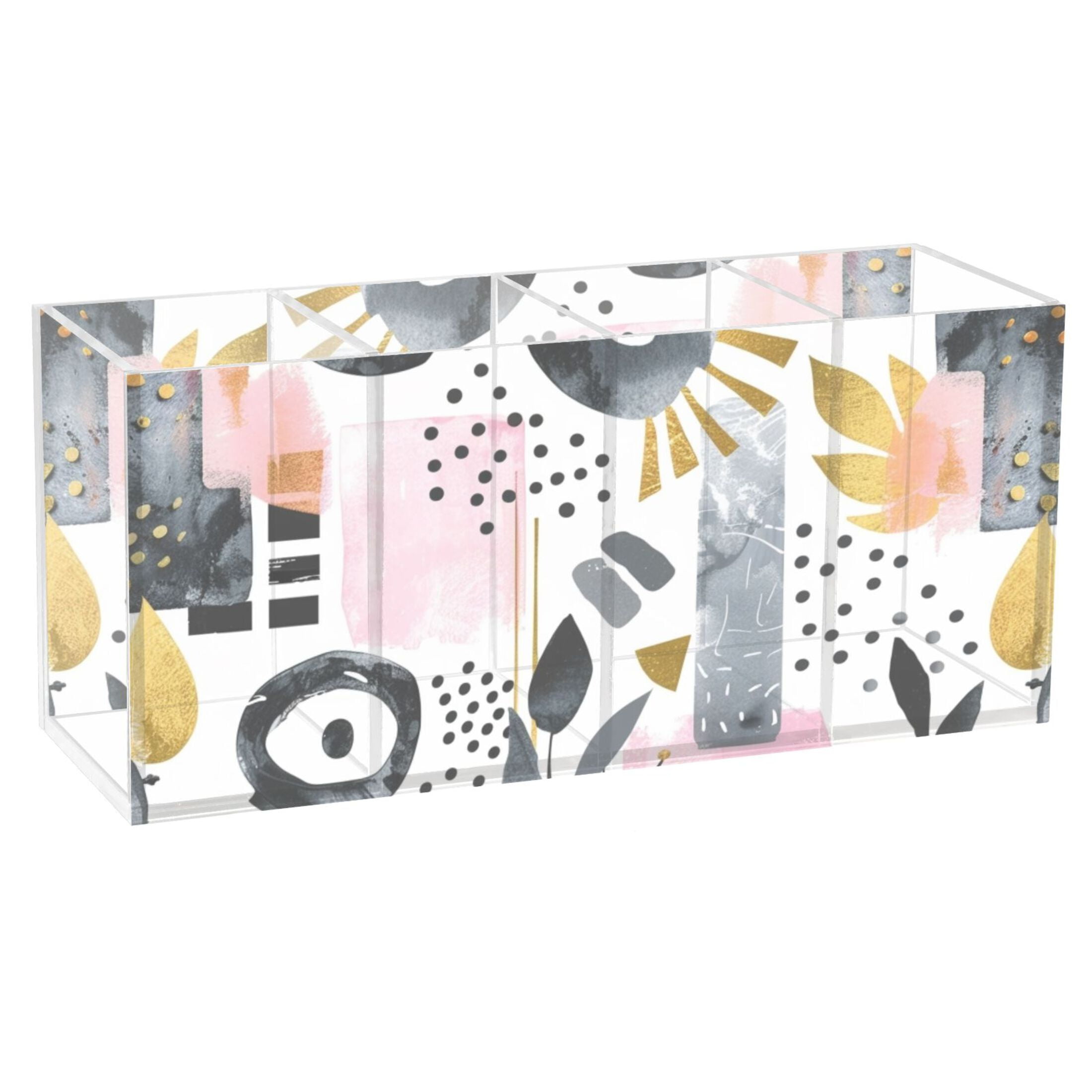 Abstract Shapes and Plants Acrylic Pen Holder 4 Compartments Clear ...