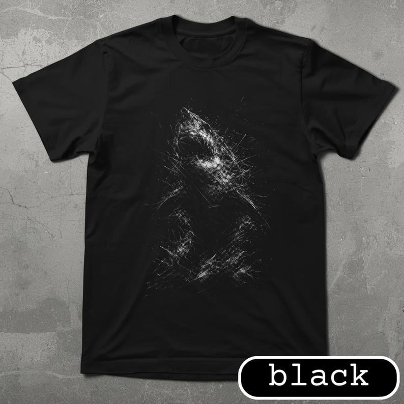 Abstract Shark Art Graphic T-Shirt, Minimalist Ocean Animal Tee, Great ...