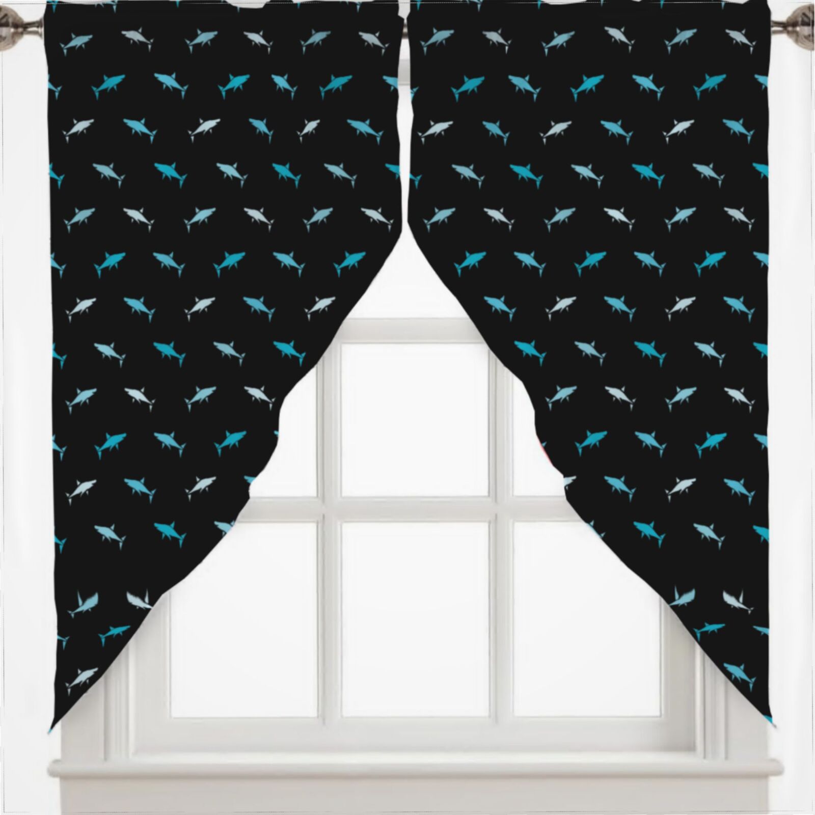 Abstract Shark Symbols Swag Valances For Windows 2 Pack For Kitchen ...