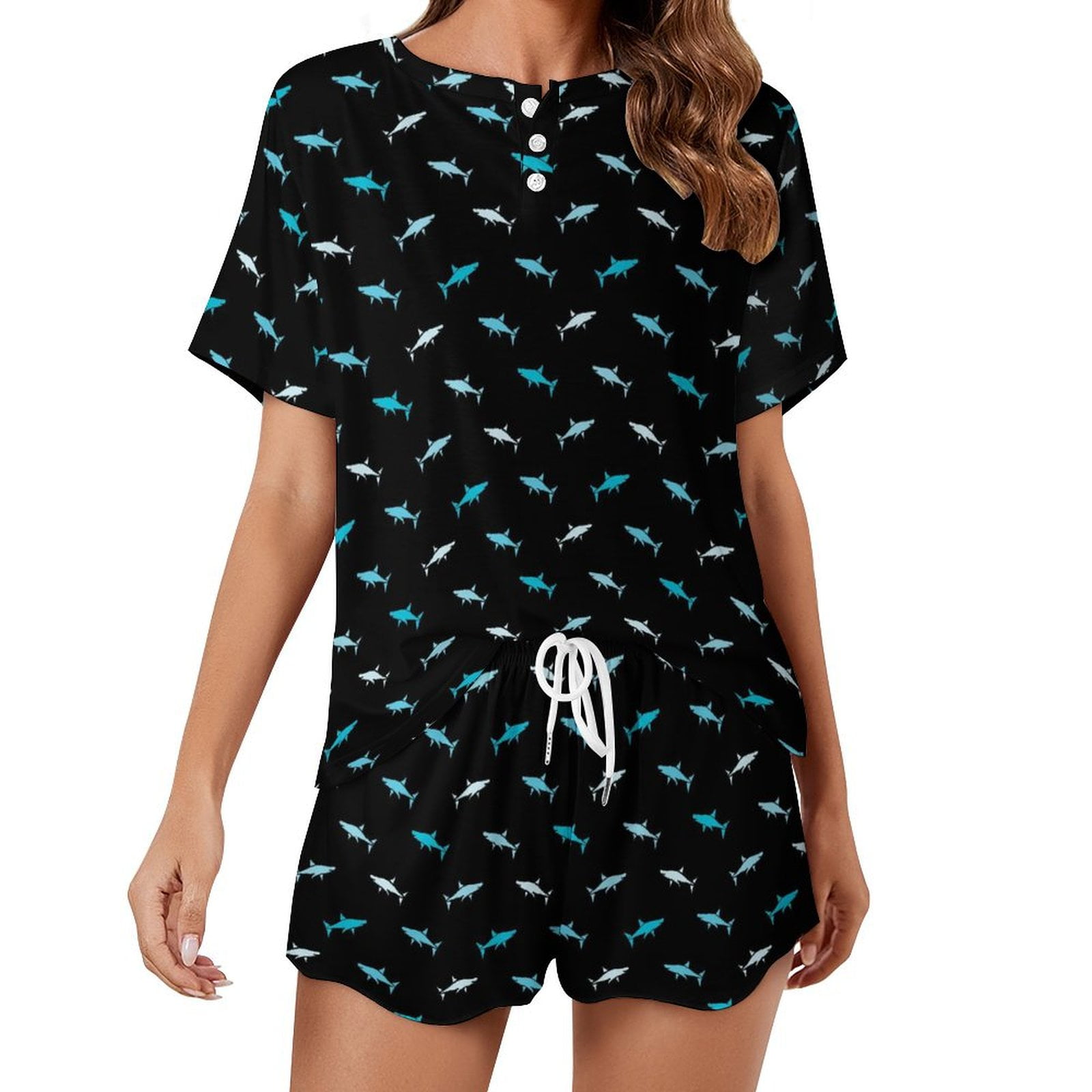 Abstract Shark Symbols Women's Loungewear Set 2 Piece Casual Shorts ...