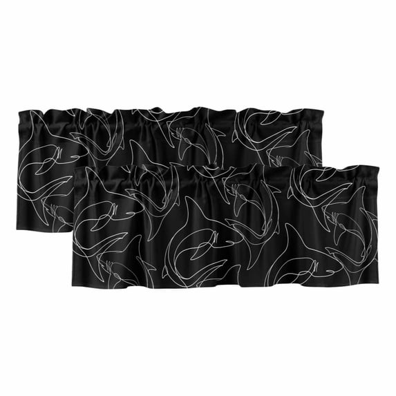 Abstract Sharks 2 Panels Kitchen Valance, Black Background Line Fish ...