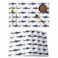 Abstract Sharks Cotton Linen Placemats Set of 12, Navy Blue Fish Simple ...